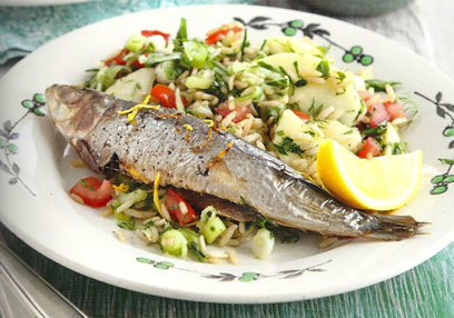 Grilled Honey Lemon Sardines with Herbed Rice
